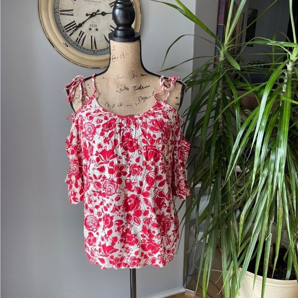 Tops | Nwt Red Flowered Multi String Spaghetti Straps Shirt | Poshmark
